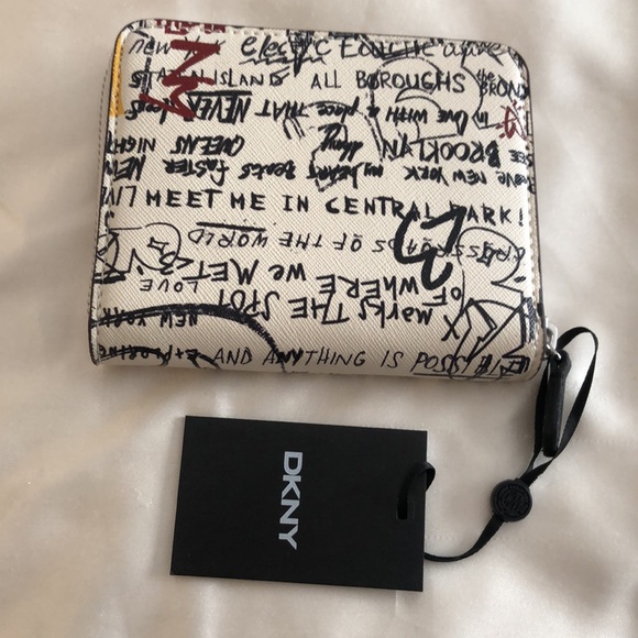 Dkny | Bags | Dkny Vela Small Zip Around Wallet White Faux Leather With ...